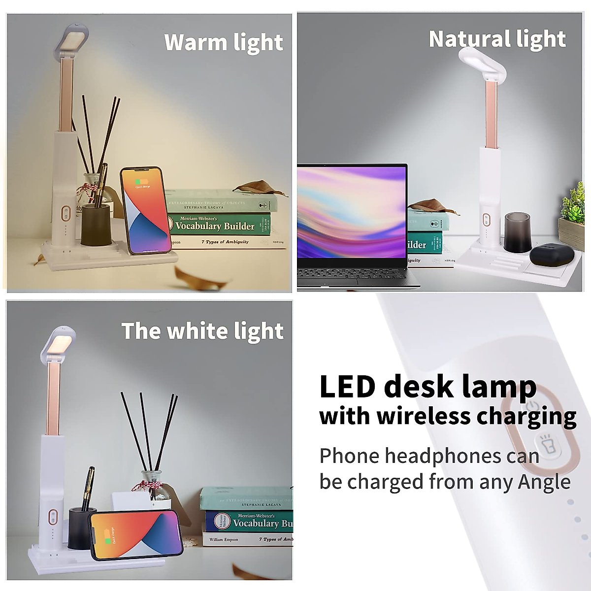 FSJITF LED Desk Lamps USB Charging Port,Table Lamps for Home Office,for iPhone/Android Study Reading Table Lights for Dormitory(Adapter not Included) (White)
