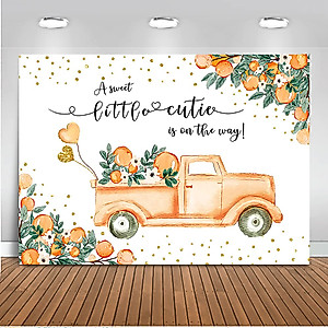 Mocsicka A Little Cutie Baby Shower Backdrop Orange and Truck Baby Shower Background Tangerine Theme Baby Shower for Girl Photography Background Cake Table Decoration (6x4ft)