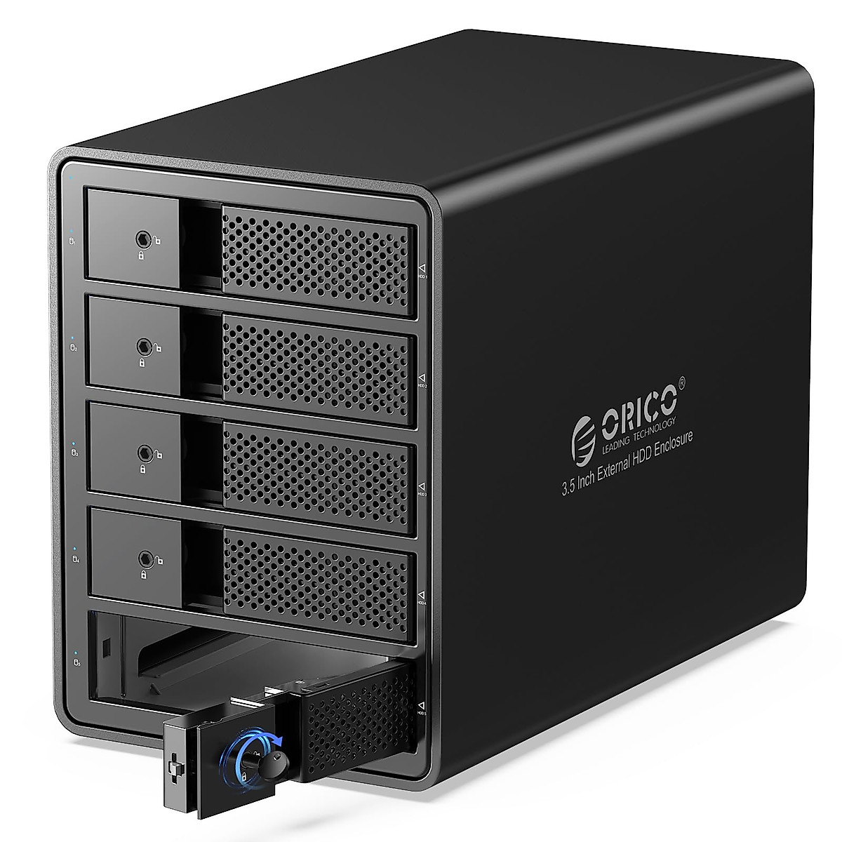 ORICO 5 Bay Raid Hard Drive Enclosure Aluminum USB 3.0 to SATA Hard Drive Tray Less Docking Station Max Up to 100TB Support RAID 0/1/3/5/10/JBOD Single Mode, Designed with Safety Lock-9558RU3