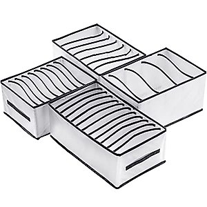 acDesign 4Pcs Nursery Drawer Organizer Dark Grey Sock Drawer Organizer Sock Organizers for Dresser Drawers Storing Socks, Underwear, Ties(5+7+9+12 Cell)