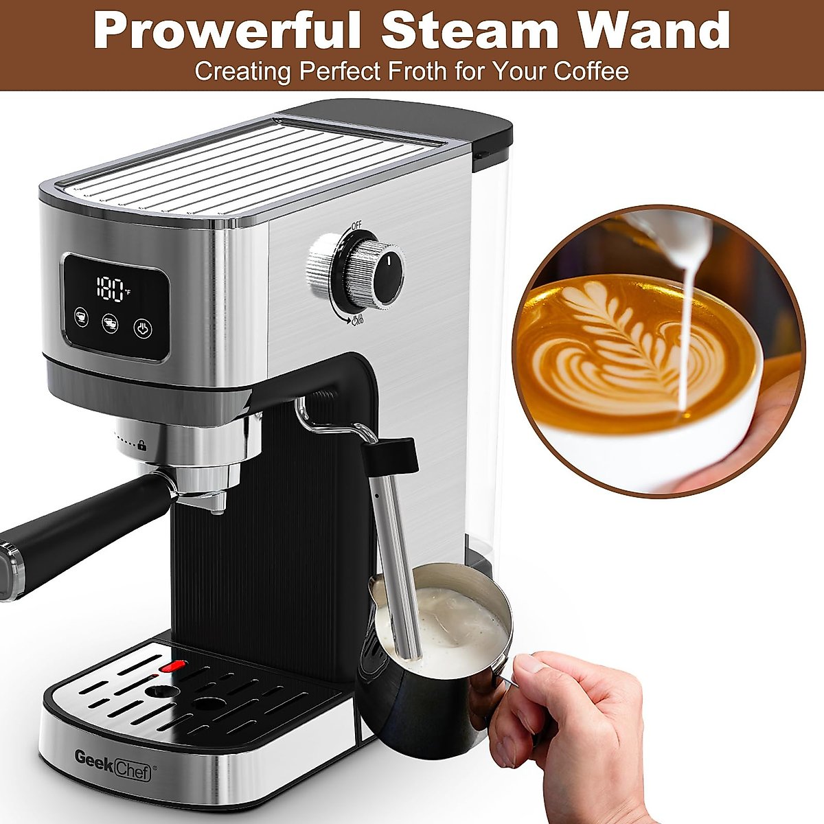 Geek Chef Espresso Machine, 20 Bar Coffee Machine, Fast Heating Automatic, Latte & Cappuccino Maker