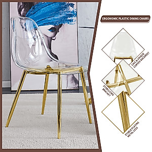 51 inch Glass Dining Table Set for 4, Dining Table & Chair Sets with Gold Plating Legs for Kitchen, Modern Rectangle Tempered Glass Table Top and Transparent Plastic Dining Chair for Dining Room