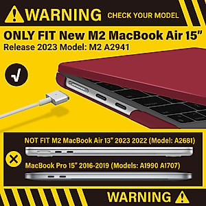 IBENZER Compatible with New 2024 2023 MacBook Air 15 inch Case M3 A3114 M2 A2941, Hard Shell Case & KeyboardCover & ScreenFilm for Mac Air 15.3" Retina Display & Touch ID, Wine Red, AT15-WR+2