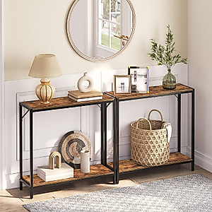 MAHANCRIS Console Table, 2-Tier Entrance Table, Behind Sofa Table, Industrial Style, Sturdy and Stable, for Living Room, Entryway, Foyer, Corridor, Office, Rustic Brown and Black CTHR27601