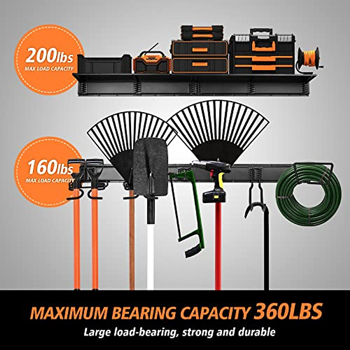 Ultrawall Tool Storage Rack with Shelf, Garage Wall Mount Organizer, Heavy Duty Steel Garage Storage Organizer Systems