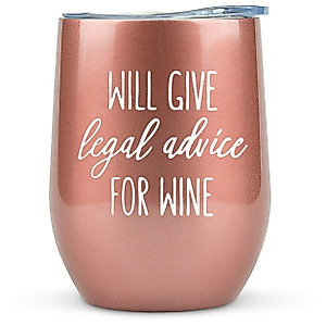 KLUBI Lawyer Gifts -Will Give Legal Advice for Wine 12oz Tumbler/Mug for Wine or Coffee - Gift Idea for Law School, Judge, Women, Men, Attorney, Student, Paralegal, Graduation, Prosecutor