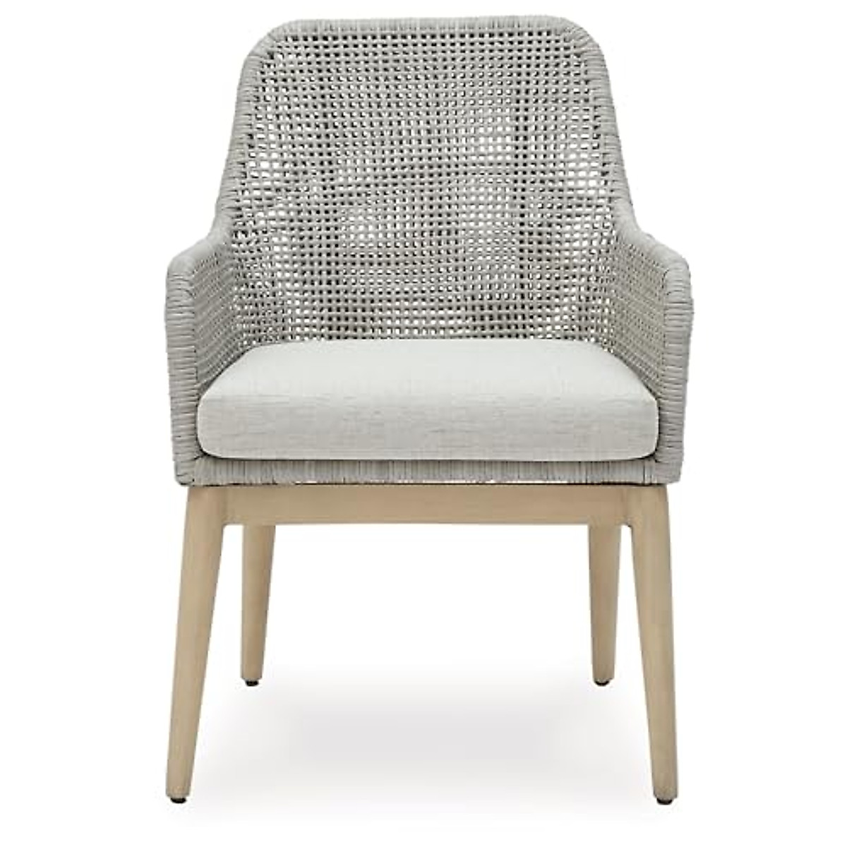 Signature Design by Ashley Seton Creek Outdoor Dining Arm Chair, Set of 2, 25" W x 24" D x 36" H, Light Brown & Light Gray