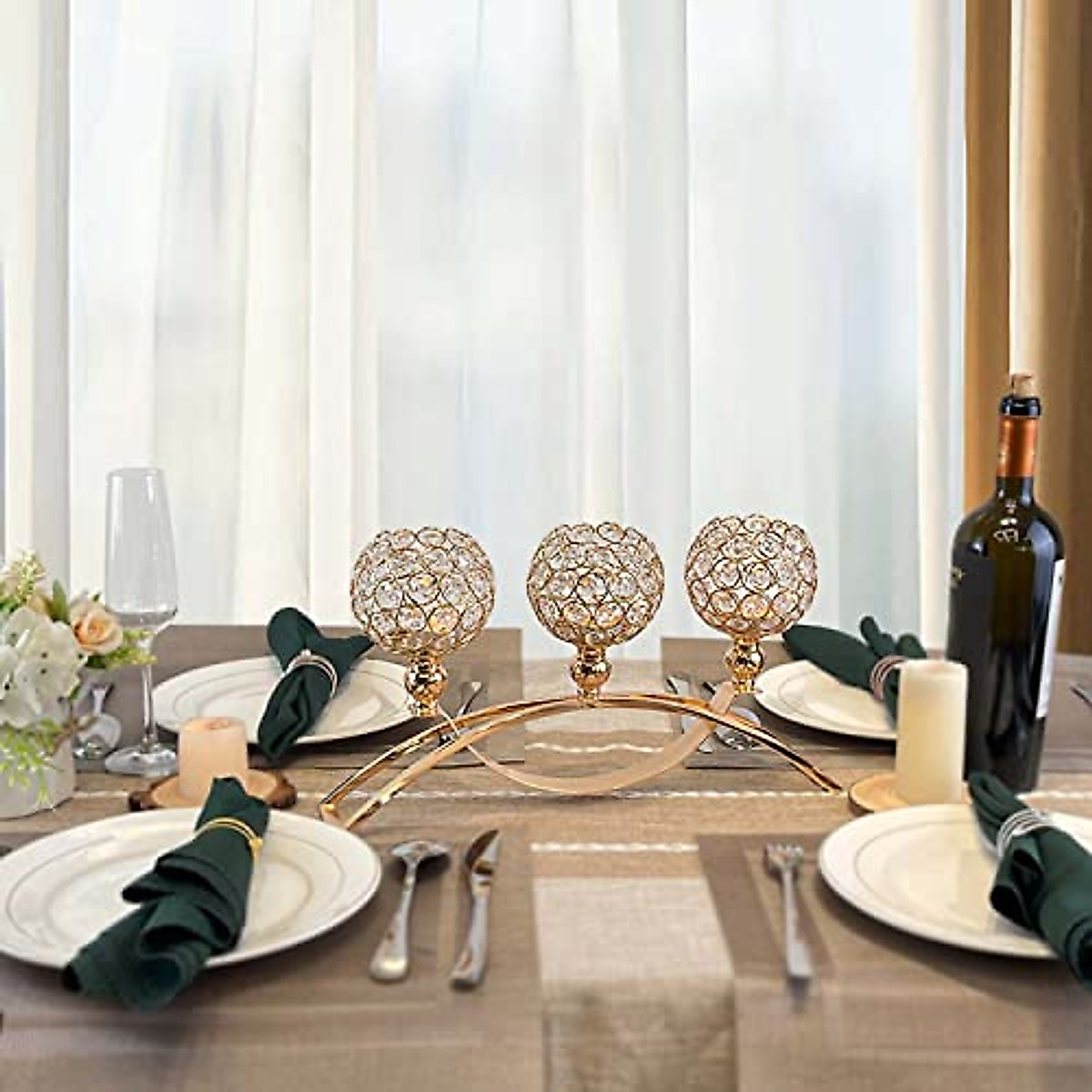 Crystal Candle Holders, Tealight Candlestick Candelabra Stand with 3 Arms,Candle Holder for Wedding Home Decor/Table Centerpiece Party Decoration (Gold)