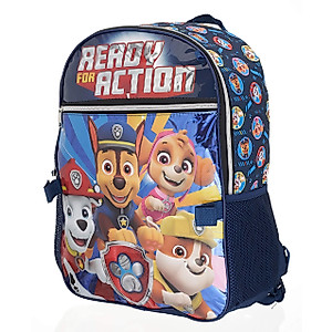 Paw Patrol 5 Piece Ready for Action Backpack Set for Kids, Kindergarten Toddler’s Schoolbag with Insulated Lunch Box, Pencil Case, Cinch Shoe Bag and Squishy Ball Toy Dangle