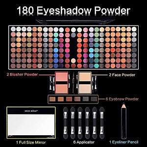 MISS ROSE 190 Colors Cosmetic Make up Piano Box Set,Combination with Eyeshadow /Facial Blusher /Eyebrow Powder /Eyeliner Pencil /Mirror,All-in-1 Makeup Gift Set (Color A)