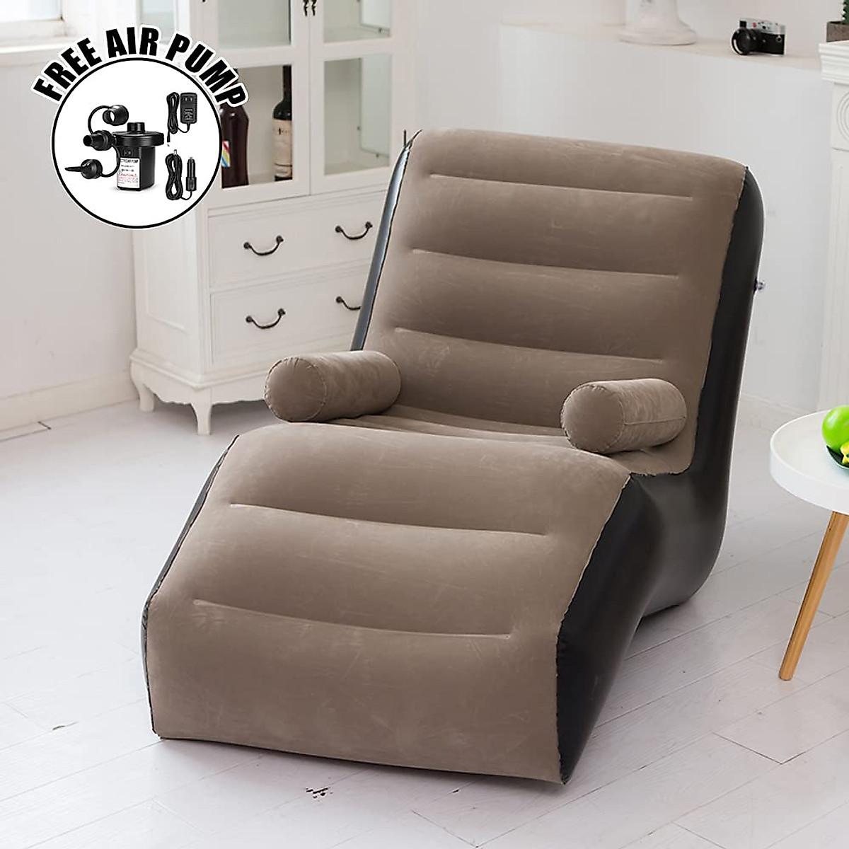 ungh Inflatable Lazy Sofa Chair with Household air Pump, Foldable Lounge Chair with Armrests for Living Room, Bedroom, Office,Travel, Camping （Brown）