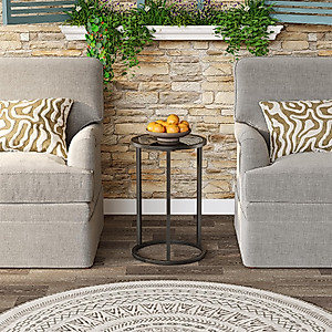 SAYGOER Small Side Table Round Glass End Table for Small Spaces Narrow Couch Night Stand Modern Bedside Table with Black Metal Frame for Bedroom Living Room, Easy Assembly