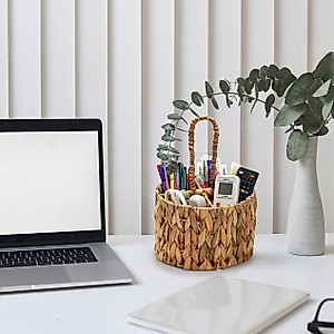 Hiceeden 2 Pack Utensil Caddy with Handle for Countertop, Water Hyacinth Silverware Caddy Holder Organizer for Party, Hand Woven Flatware Cutlery Caddy for Picnic