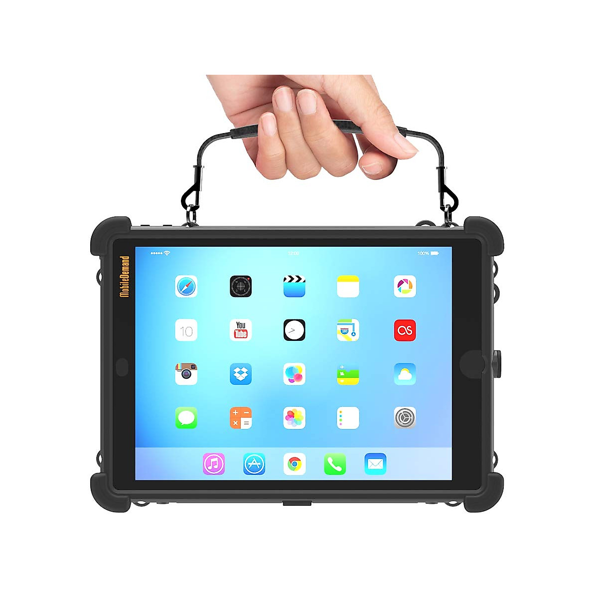 MobileDemand Ultra Rugged Case for iPad 10.2 – Briefcase Handle, Back Hand Strap – Lightning Port Cover – Shock Absorbing Rubber Bumpers, Fully Protective Case – Black – Heavy Duty Tablet Case