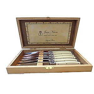 Laguiole France, Jean Neron Set of 6 Knives with Ivory Platine Handles in Presentation Box
