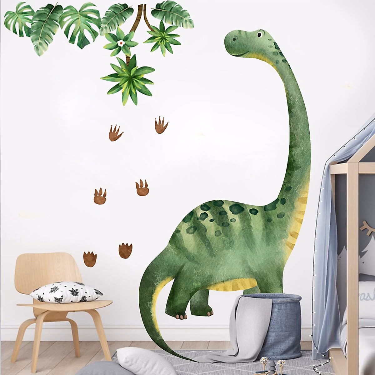 NXUEBDU Large Dinosaur Wall Decals for Boys Bedroom Dino Footprints Wall Stickers Peel and Stick Baby Toddler Kids Room Wall Decor Murals for Nursery Daycare Classroom Decoration (KL-BM2063)