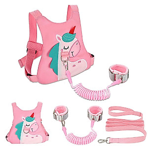 Toddler Leash-Baby Walking Safty Harness and Child Anti Lost Wrist Link for Girls/Boys Travel (Pink)