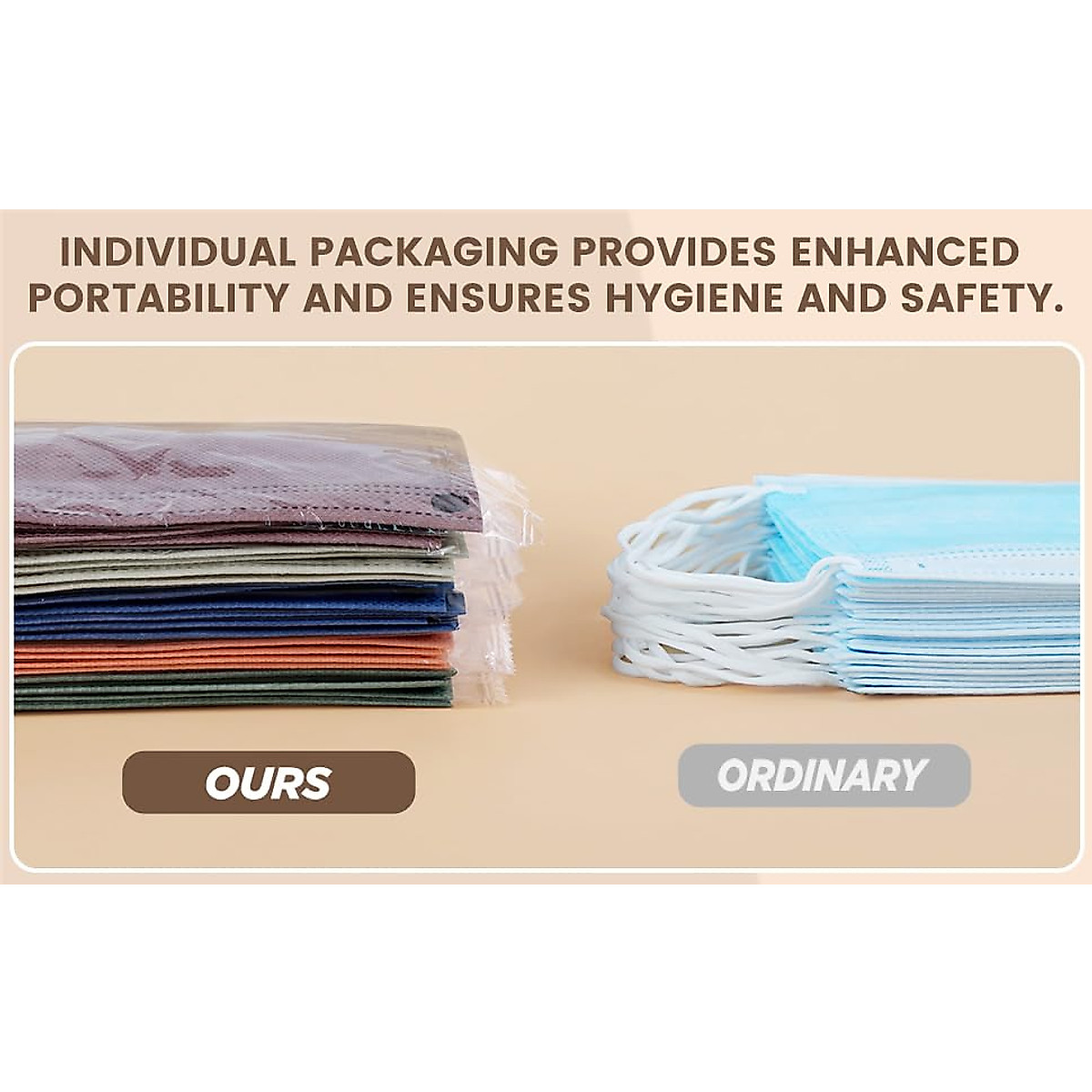 NEWLA Face Mask Disposable Adult - 4 Ply Protection Masks 50 Pack Individually Wrapped Mask Multicolored Breathable Safety Masks for Women & Men