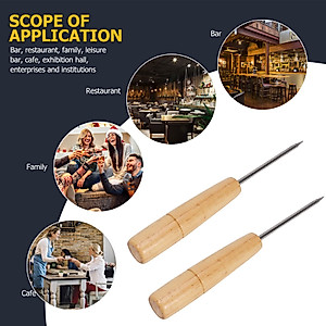 Hemoton 2pcs Stainless Steel Wooden Handle Picks for Kitchen Bars Bartender Picnics Camping Tea Accessories Ice Cube Breaking Prying Cake Brick Tea Cone