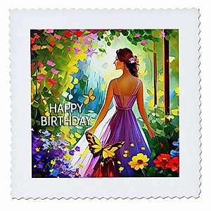 3dRose Happy Birthday. Stylish Young Beauty in The Shade of The... - Quilt Squares (qs-379130-5)