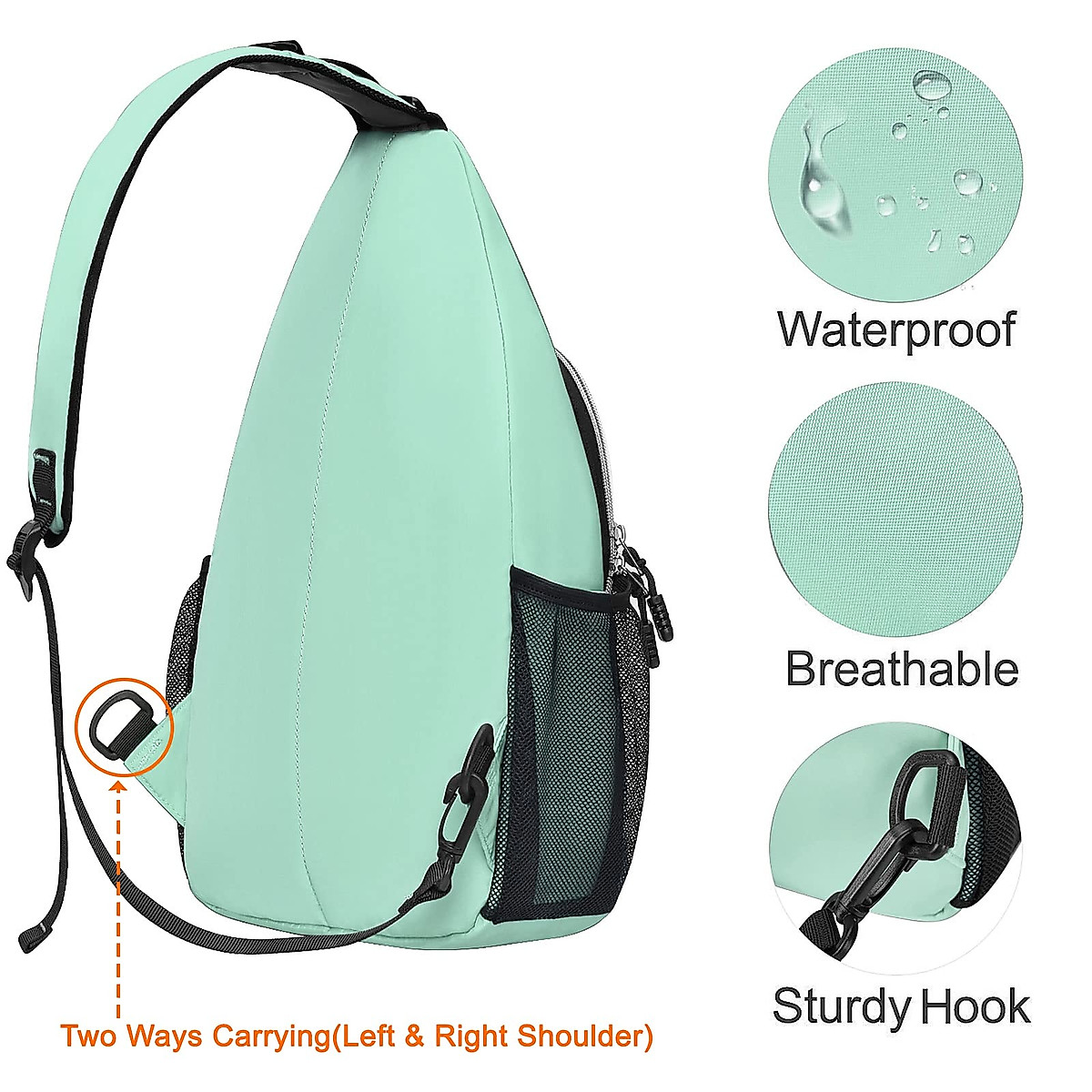 MOSISO Sling Backpack, Multipurpose Crossbody Shoulder Bag Travel Hiking Daypack, Mint Green, Medium