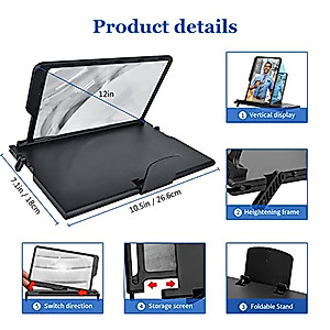 Newseego 12 ” Foldable Phone Screen Magnifier, 3D HD Horizontal and Vertical Phone Amplifier Eye-Protective Movie Video and Game Enlarger Portable Phone Holder Screen Magnifier for Smartphones.