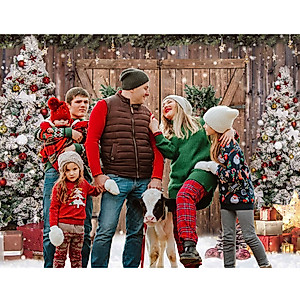 Felortte 10x8FT Polyester Fabric Winter Christmas Rustic Barn Wood Door Photography Backdrop Xmas Tree Snow Gifts Decor Background Banner for Family Holiday Party Supplies Photo Studio Props Pictures