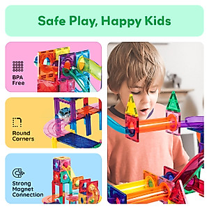 PicassoTiles 108pc 3-in-1 Marble Run Car Race Track Combo Magnetic Tiles PicassoToys Magnet Building Block Educational Construction Toy Playset STEM STEAM Learning Kit Child Brain Development PTG108