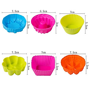 36 Pcs Silicone Cupcake Baking Cups, AIFUDA Reusable Mini Cake Cups Liners Mold Nonstick Muffin Donut Pan, 9 Shapes