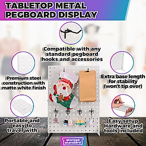 Pegboard Display Stand for Craft Shows & Fairs - Metal Store Display for Selling Accessories, Earring, Jewelry, Pin Display Stands for Retail Stores, Vendors & Events - 17" x 13” Designer White