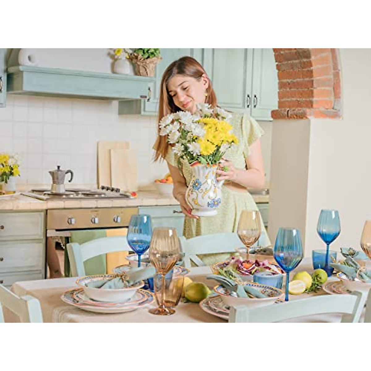 Euro Ceramica Duomo 16 Piece Stoneware Dinnerware Set, Service for 4 – Thanksgiving-Fall-Summer Dishes - Floral Design, Multicolor