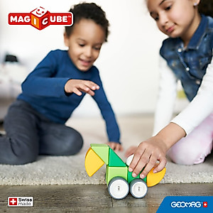 Geomag Swiss-Made MagiCube 13-Piece Magnetic Shapes & Wheels Building Set, Cars & Characters, Stacking Blocks for Toddlers & Kids Ages 1-5, STEM Educational Toy, Creativity, Imagination, Learning