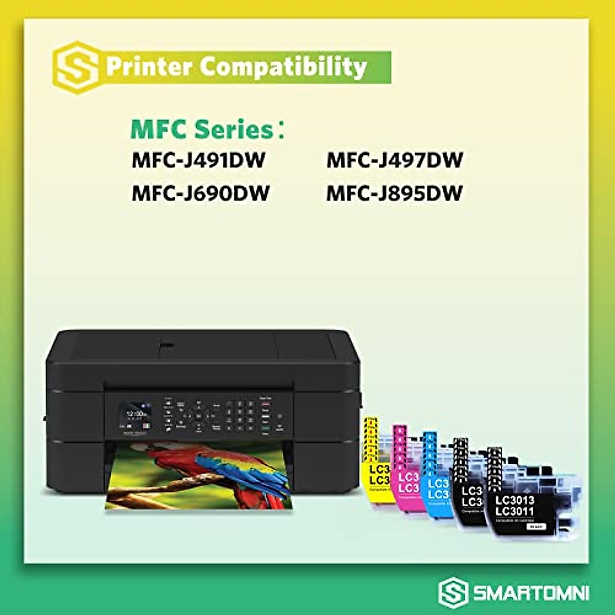 S SMARTOMNI LC3013 LC3011 Compatible Ink Cartridge Replacement for Brother LC 3013 LC 3011 Ink Cartridge for Brother MFC-J497DW MFC-J690DW MFC-J895DW MFC-J491DW Color 5-Pack Set (2KCMY)