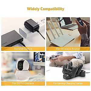 UGREEN AC DC Power Adapter 5V2A - Power Supply Adapter 100-240V, AC Adapter 2000mA, DC Wall Charger Plug with OD: 3.55mm x ID:1.35mm Compatible for Router/USB Hub/TV Box/GPS/Webcam (Exclude Omma Box)