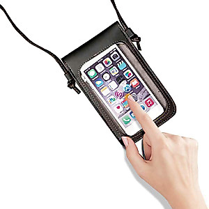 RARITYUS Multi-Layer Mini Crossbody Cell Phone Pouch Purse PU Leather Shoulder Bag with Touch Screen Window for Women Girls