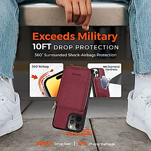 MOTIVE for iPhone 14 Pro Wallet Case, Designed in New York, Crossbody Phone Case for Apple iPhone, Zipper Purse Case Wallet with RFID Blocking Card Holder | 6.1" Color Red Wine - Fancy Series