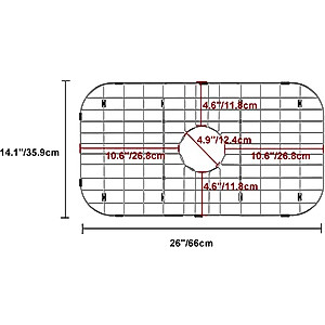 Alonsoo Sink Grid Sink Protectors 26" x 14 1/8" W, Kitchen Sink Grid Centered Drain with Corner Radius 3-1/2", Stainless Steel Sink Rack Kitchen Sink Protector, Sink Bottom Rack
