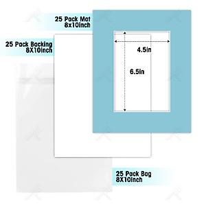 Pack of 25 sets 8x10 MIXED COLORS Picture Mats Mattes Matting for 5x7 Photo + Backing + Bags