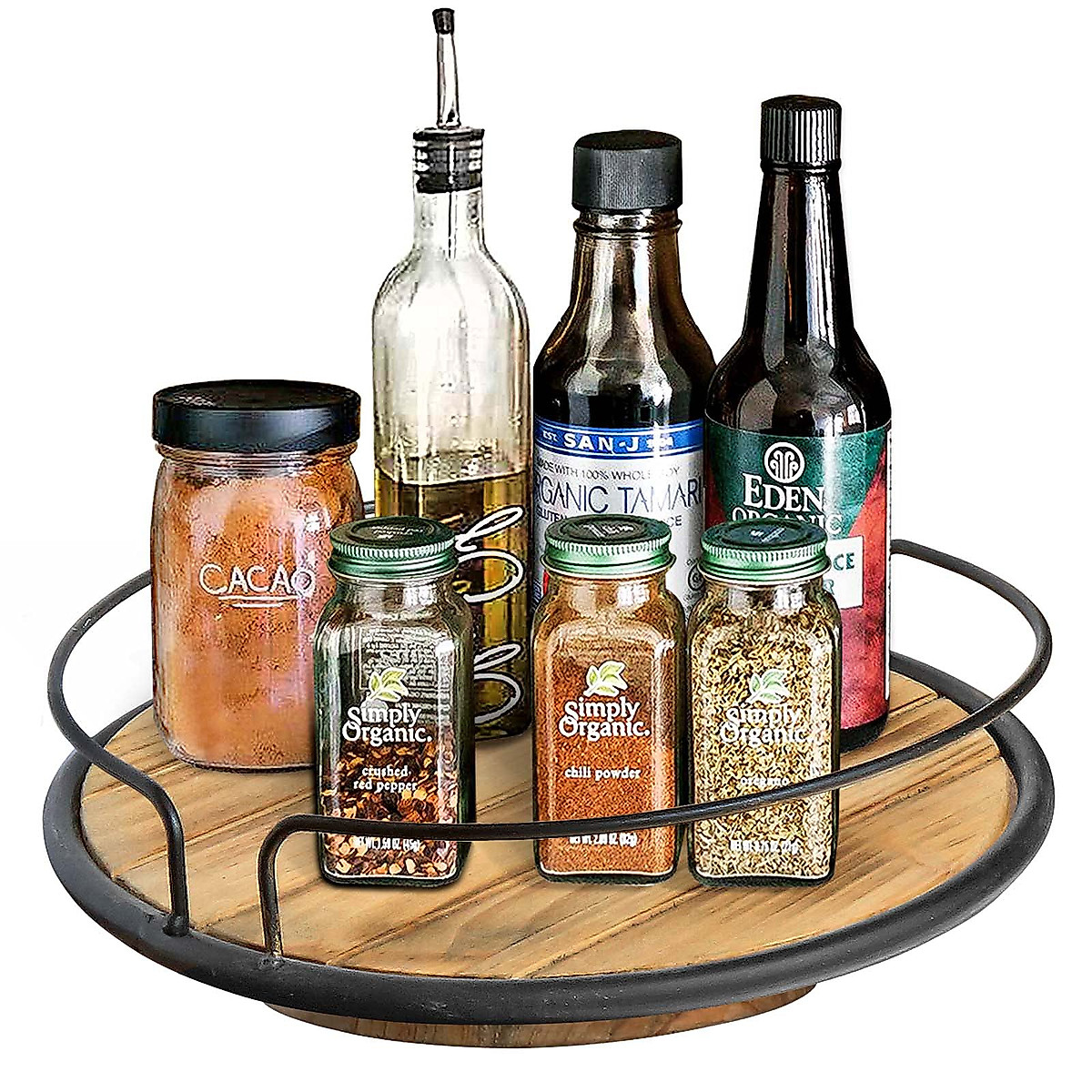 BOLUO Lazy Susan Organizer for Table Kitchen Countertop Turntable Small Farmhouse Wood Rotating Spice Rack 10 inch (LS02)