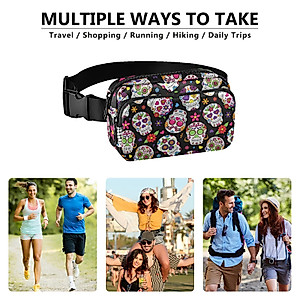 Day Of The Dead Sugar Skull Fanny Pack for Women Men Belt Bag Crossbody Waist Pouch Waterproof Everywhere Purse Fashion Sling Bag for Running Hiking Workout Walking Travel