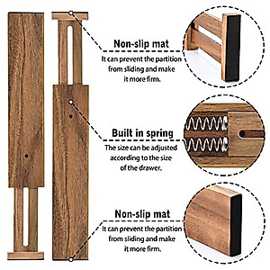 Bambu Masster Acaia wood Kitchen Drawer Dividers 4 Pack,Works in Kitchen,Dresser,Bathroom.