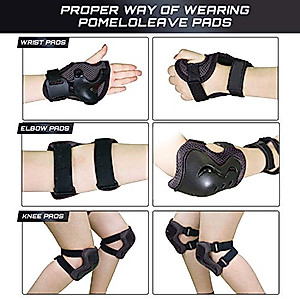 Knee Pads for Kids – POMELOLEAVE Knee and Elbow Pads for Kids and Teen Protective Gear 6 in 1 Set for Inline Skating, Rollerblades, Skateboard, Dirt Bike, Longboarding – Medium (9-12 Age), Black