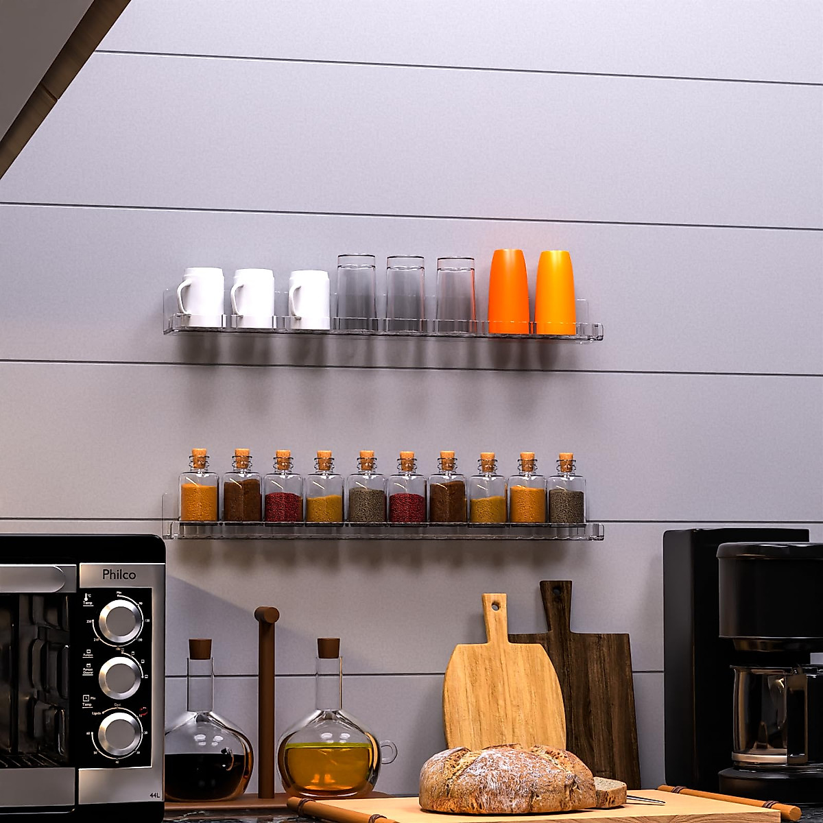 Cq acrylic Clear Floating Bookshelf for Kids Room,15" Invisible Wall Mounted Hanging Book Shelves, U Modern Picture Ledge Display Toy Storage Vinyl Record Wall Shelf,Pack of 6