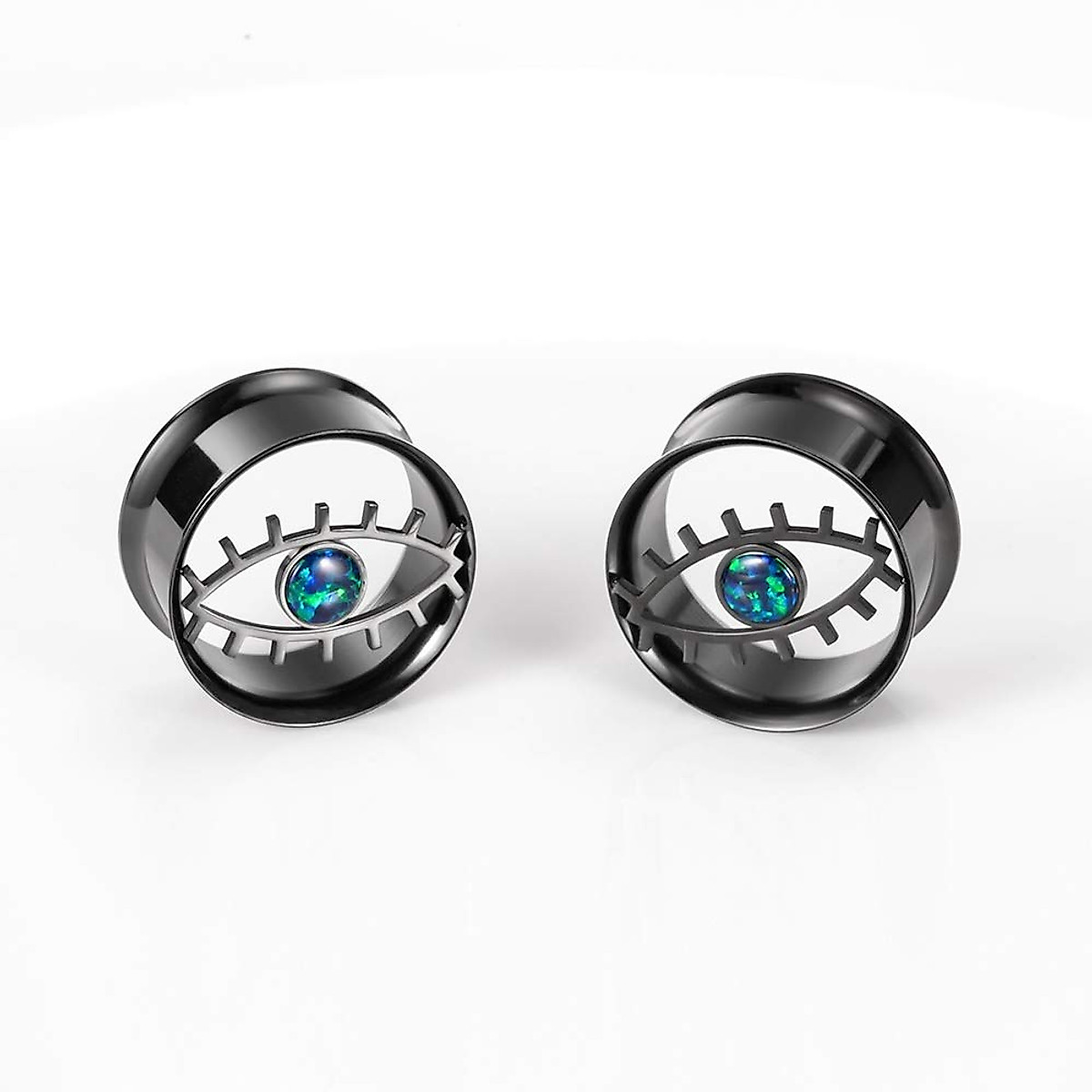 TBOSEN 1Pairs Eye Opal Style Ear Gauges Double Flared Flesh Tunnels Ear Tunnels and Plugs Body Piercing Gauges 0g-1" in 8mm-25mm