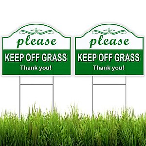 MUXYH 2 Pack Keep Off Grass Sign, Keep Dogs Off Sign for Lawn, 12.6"X9.4" Corrugated Plastic Double Sided with Metal Wire H-Stakes- Stay Off Grass Signs