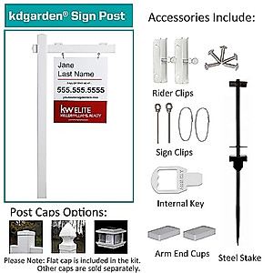 Kdgarden Vinyl PVC Real Estate Sign Post 6ft. Tall (4"x 4"x 72") Realtor Yard Sign Post for Open House and Home for Sale, 36" Arm Holds Up to 24" Sign, White with Flat Cap(No Sign)