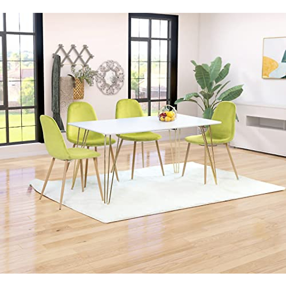 KAIDYSENY Mid Century Dining Chairs Set of 4 - Upholstered Velvet Modern Dining Room Chairs with Metal Legs, Shell Lounge Side Chairs for Kitchen, Dining,Bedroom, Living Room, (Yellow)