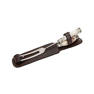 Carving Knife & Fork Set with deer handle and double nickel silver ferrule traditional made in Argentina