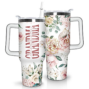 qoepfnsh Gifts for Grandma Grandmother Gift from Grandson Granddaughter on Birthday Mothers Day&Christmas 40 oz Tumblers with Handle and Straw Stainless Steel Insulated Travel Coffee Cup Mug