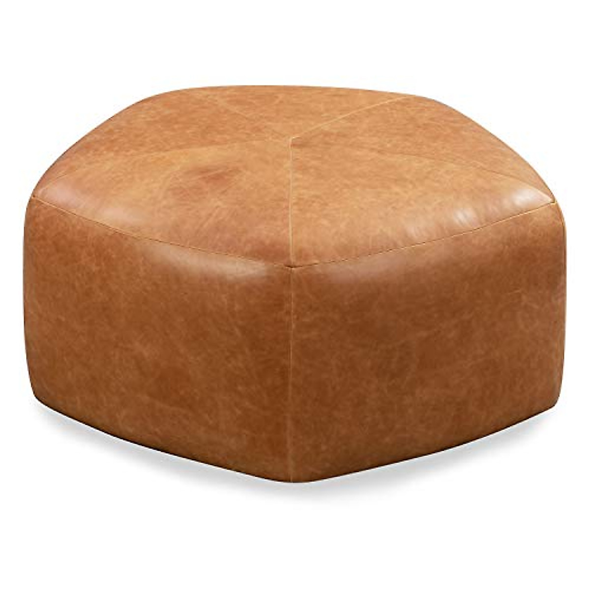 POLY & BARK Porto Modern Leather Ottoman Pouf (Cognac Tan)